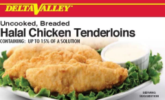 Delta Valley Uncooked Breaded Halal Chicken Tenderloins - 10 Lbs, 70-1
